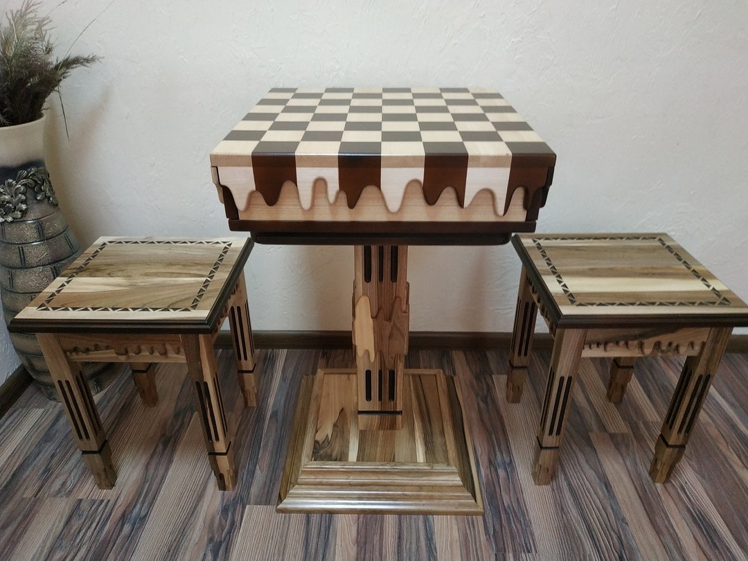 Handcrafted Walnut & Maple Chess Table With Storage and Stools - Etsy