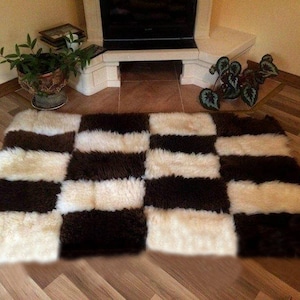 Genuine, Sheepskin Rug "chess Board Rug", Fur Rug, Living Room Rug ...
