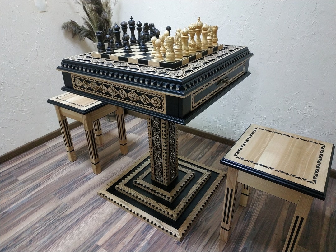 Chess Table "bright Victory" in Black, Storage for ''elegant Classic ...