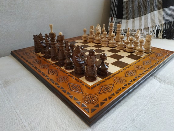 Wooden Chess Set: Board With Wood Burning Classical Chess - Etsy