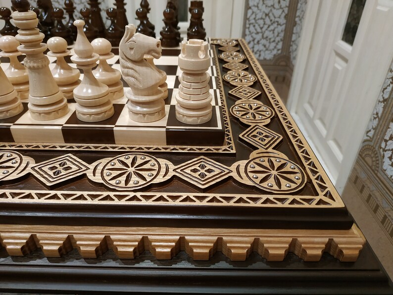 Handmade Ash Wood Chess Set Table With Stools: Modern Board Game - Etsy