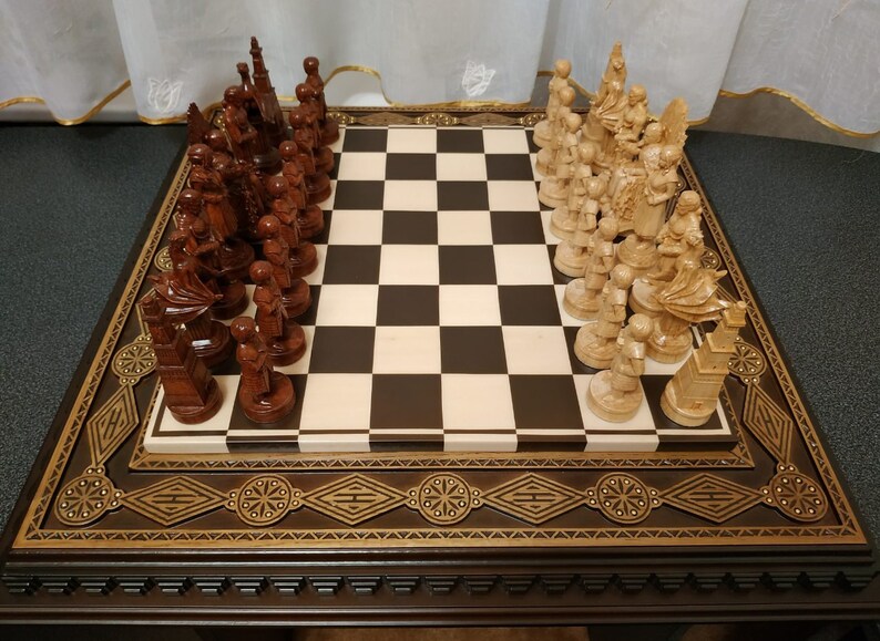 Handmade Carved Wood Chess Set: Unique Family Game - Etsy