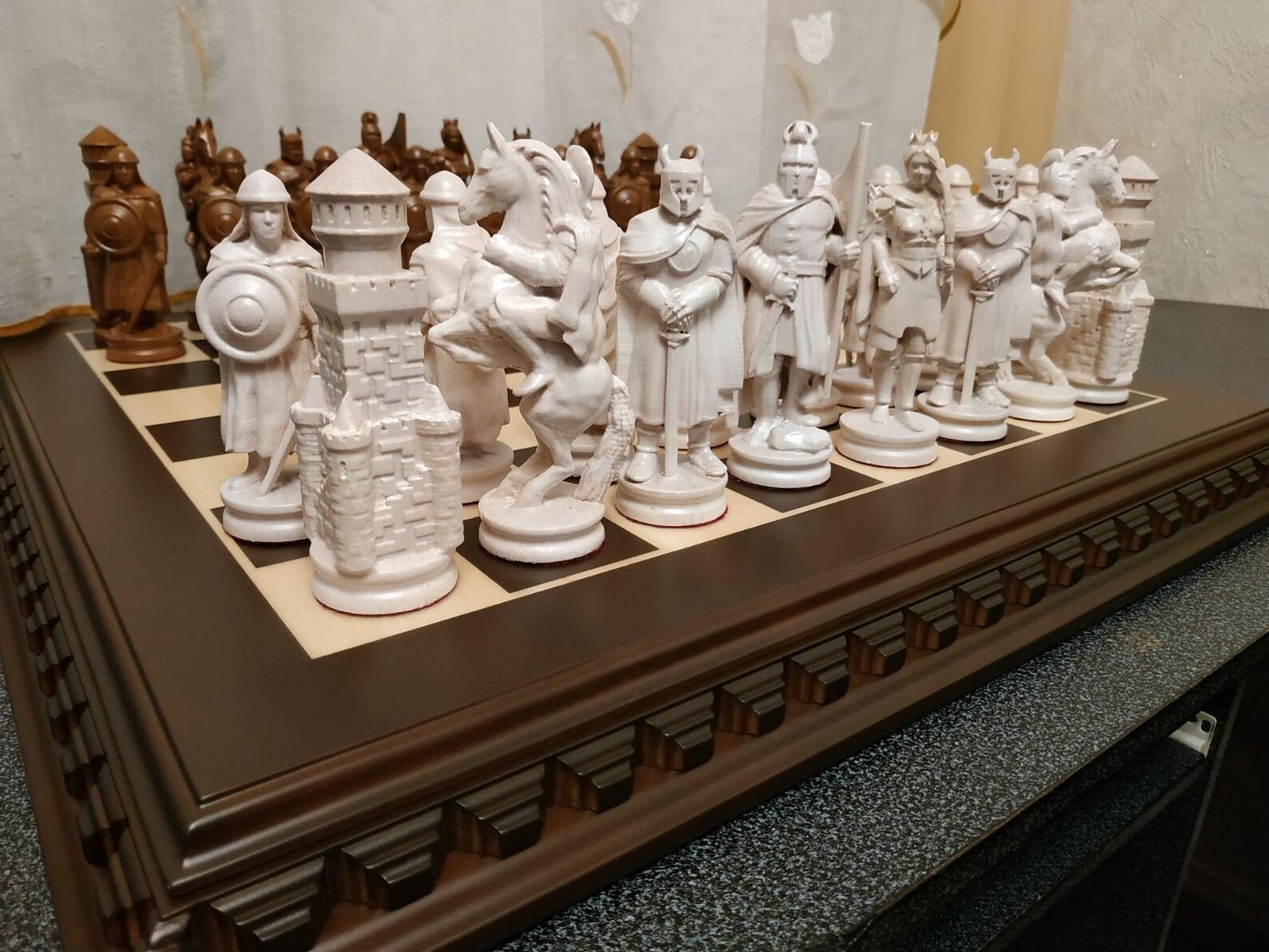 Wooden Chess Set knights Big High Pieces Unique - Etsy