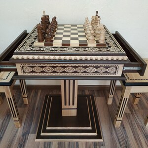 Chess Set / Table "bright Victory" Light Color, Two Drawers for Storage ...