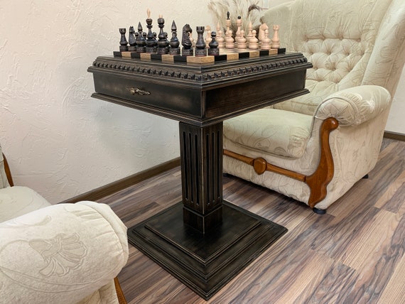 Ash Wood Chess Board 1849 Heirloom Staunton Chess Set Ebony & Antiqued