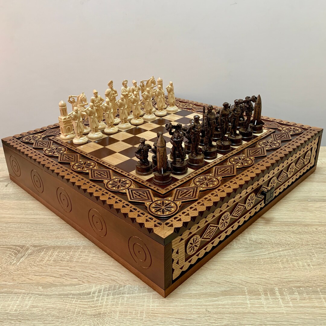 Wooden Chess Set "the Art of a Winner" Board With Storage Chess Pieces ...