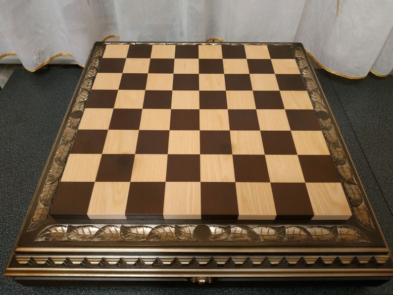 Handmade Ash Wood Chess Board: Gold Foliage Carved Design - Etsy