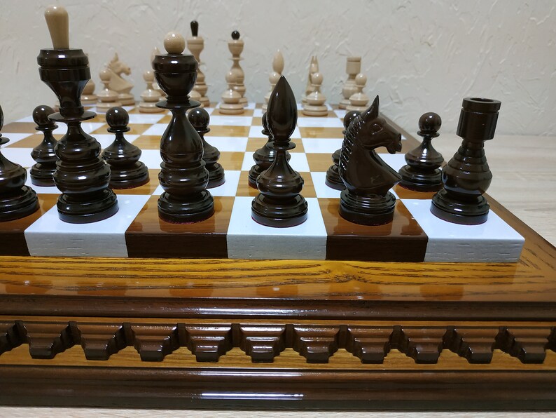 Handmade Ash Wood Chess Set: Maple Chess Pieces, Gloss Varnish - Etsy
