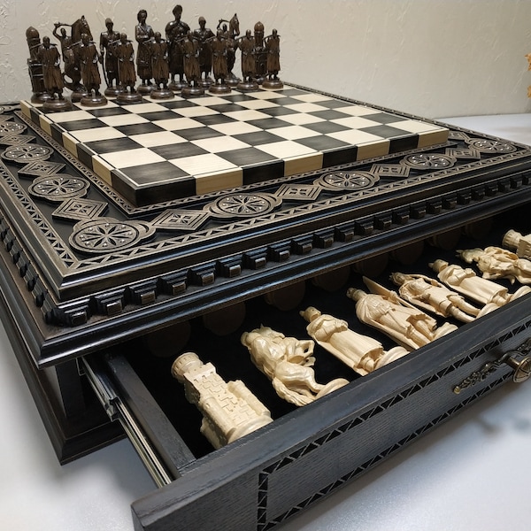 Wooden Chess Set With Drawers - Etsy