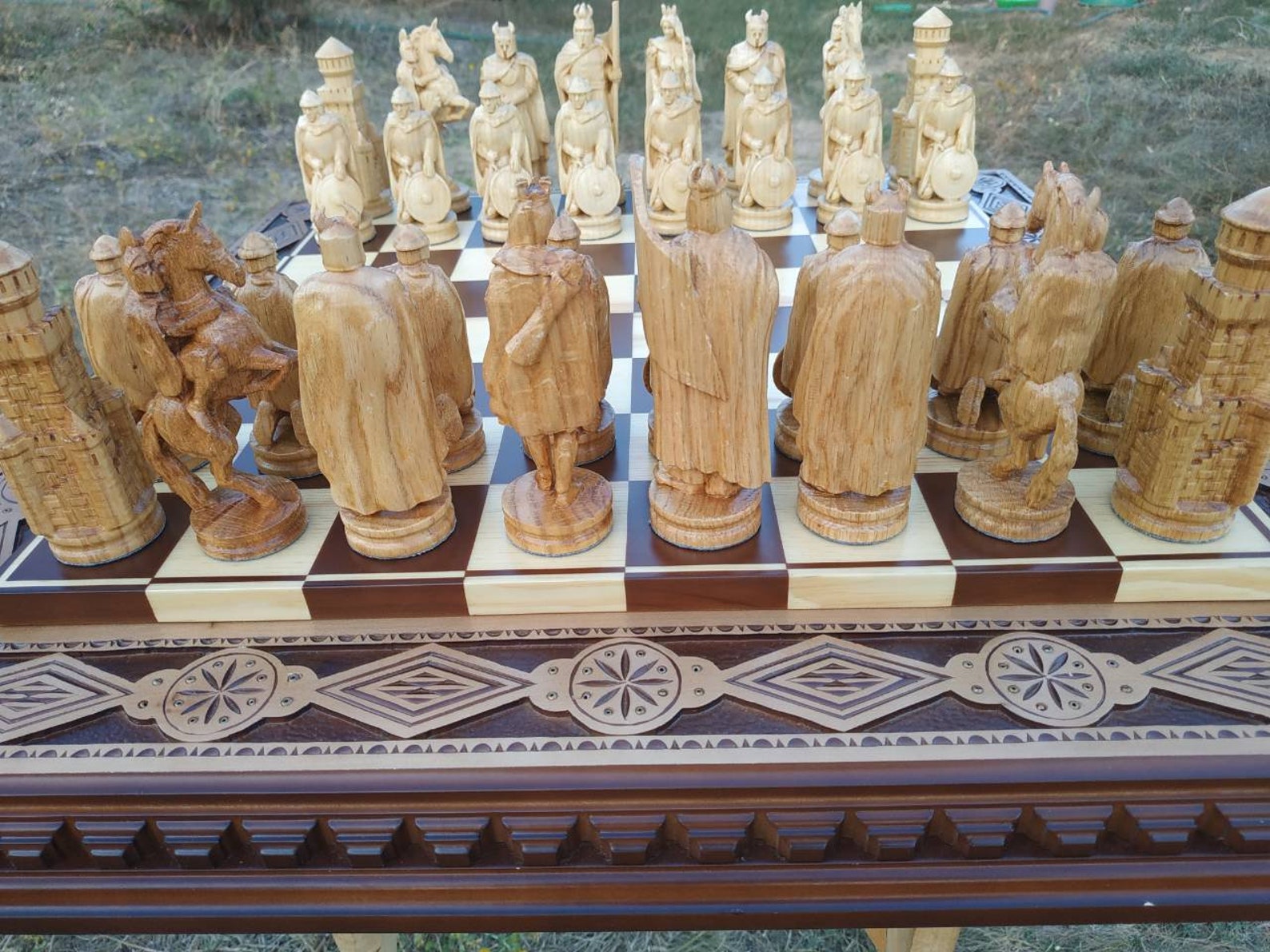 Handmade Wooden Chess Set: Custom Engraved Board, Exclusive Knight ...