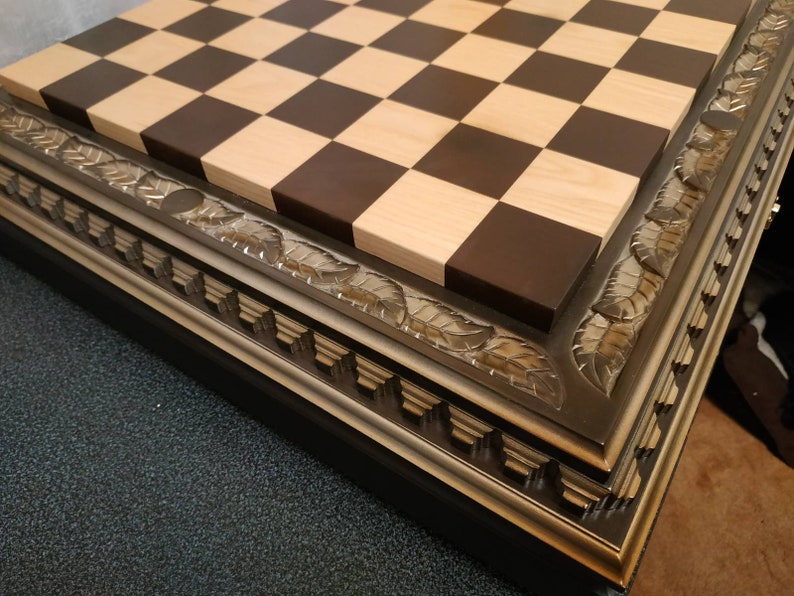 Handmade Ash Wood Chess Board: Gold Foliage Carved Design - Etsy