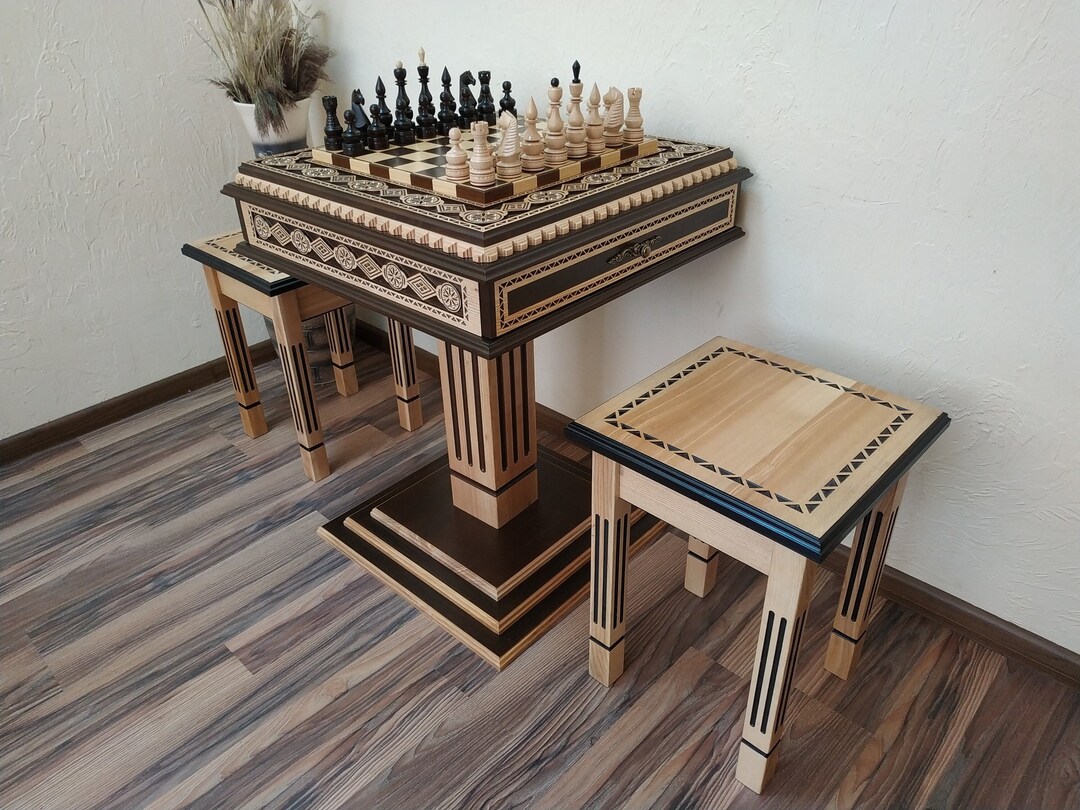 Wooden сhess Set / Table "bright Victory" Light Color, Two Drawers for ...