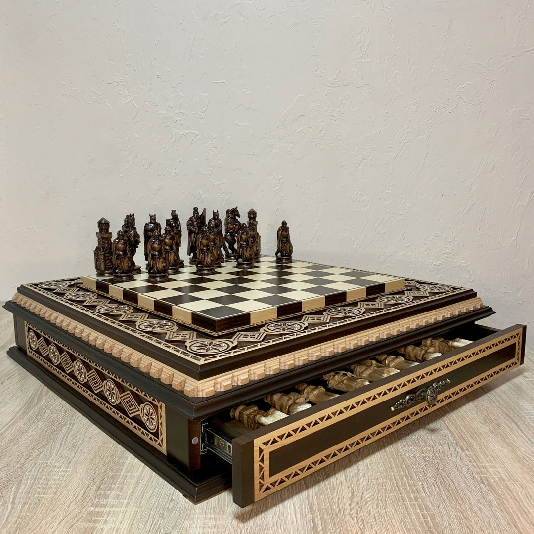 Chess Set Royal Light knights Wooden Board With Storage for Pieces 2 ...