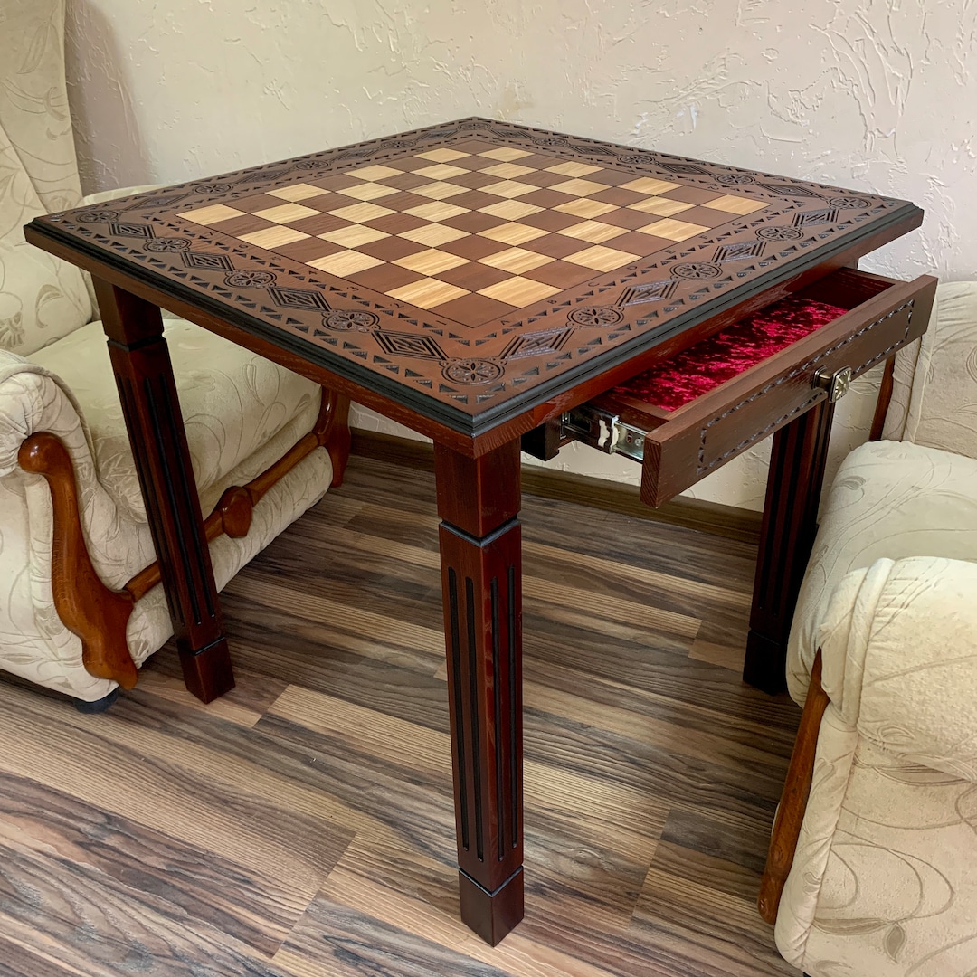 Handmade Wooden Chess Table With Storage Drawers - Etsy
