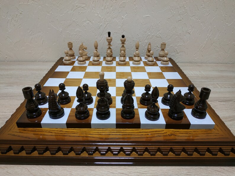 Handmade Ash Wood Chess Set: Maple Chess Pieces, Gloss Varnish - Etsy