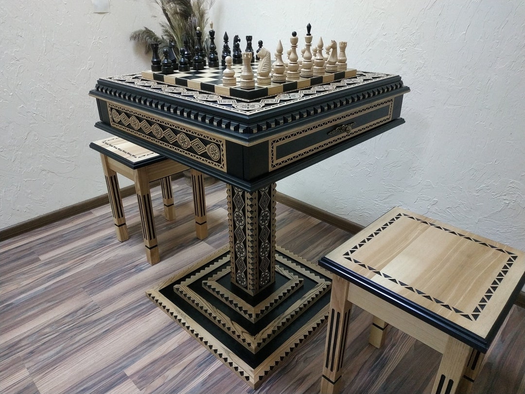 Chess Table "bright Victory" in Black, Storage for "elite'' Pieces+two ...