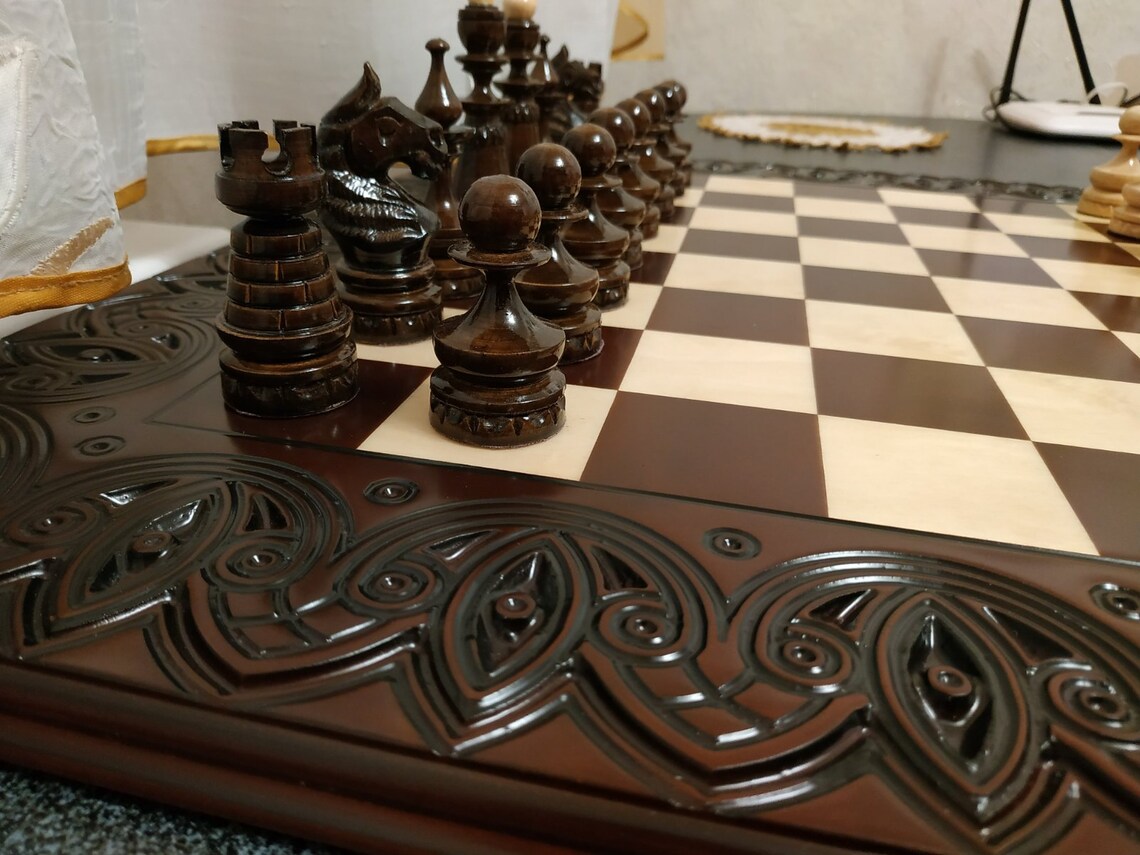 Chess set board wooden classical pieces wood carving handmade | Etsy