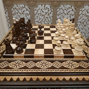 Handmade Ash Wood Chess Set Table With Stools: Modern Board Game - Etsy