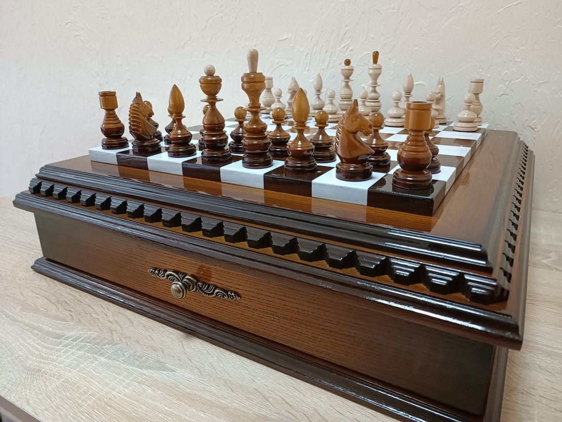 Chess Set Board With 2 Drawers for Storage Chess Pieces - Etsy