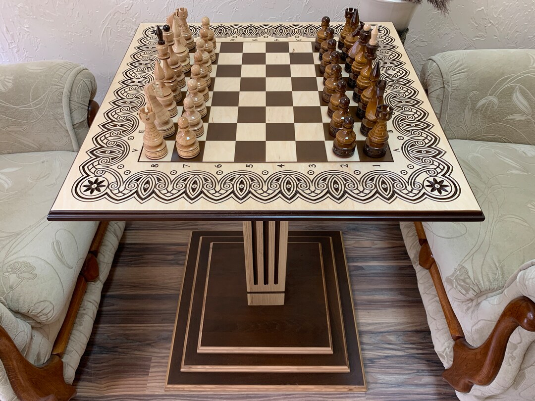 Wooden Chess Table With Classical Pieces Elite , Natural Color, Solid ...