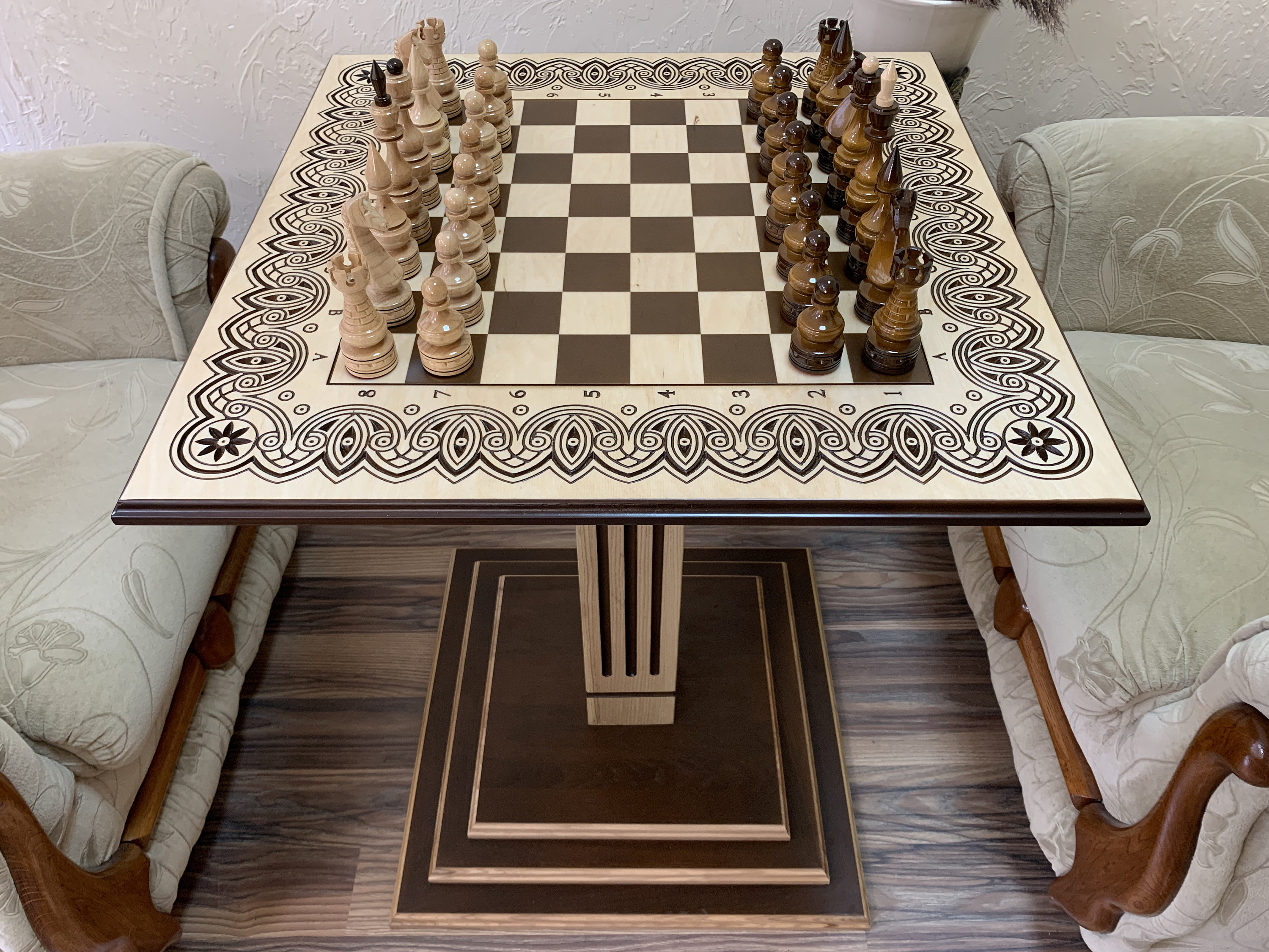 Handmade Wooden Chess Table With Classical Pieces: Solid Ash Wood - Etsy