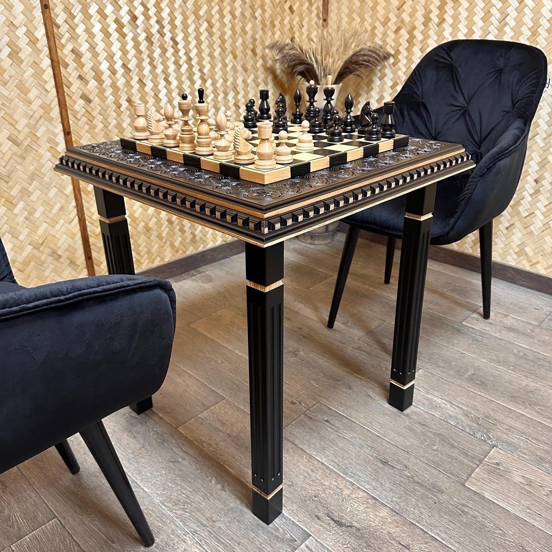 Wooden Chess Set: Chess Table “waves of Aspiration” Black + Maple ...