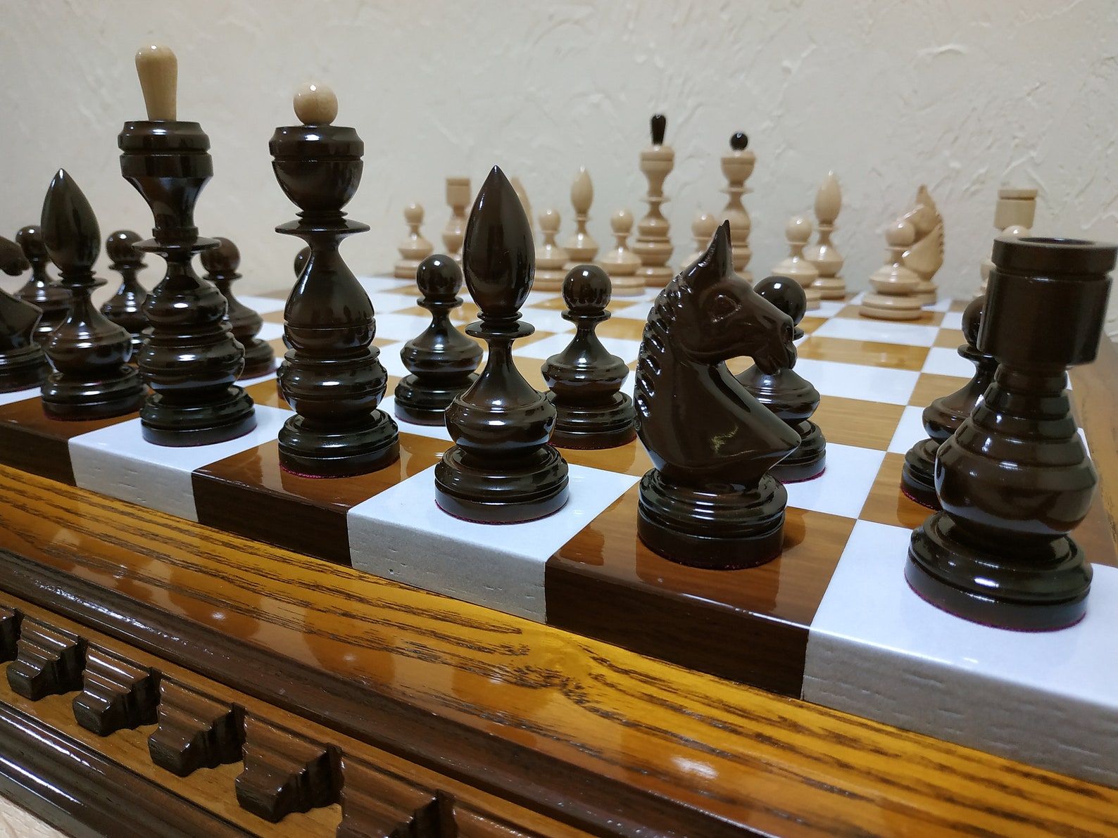 Handmade Ash Wood Chess Set: Maple Chess Pieces, Gloss Varnish - Etsy