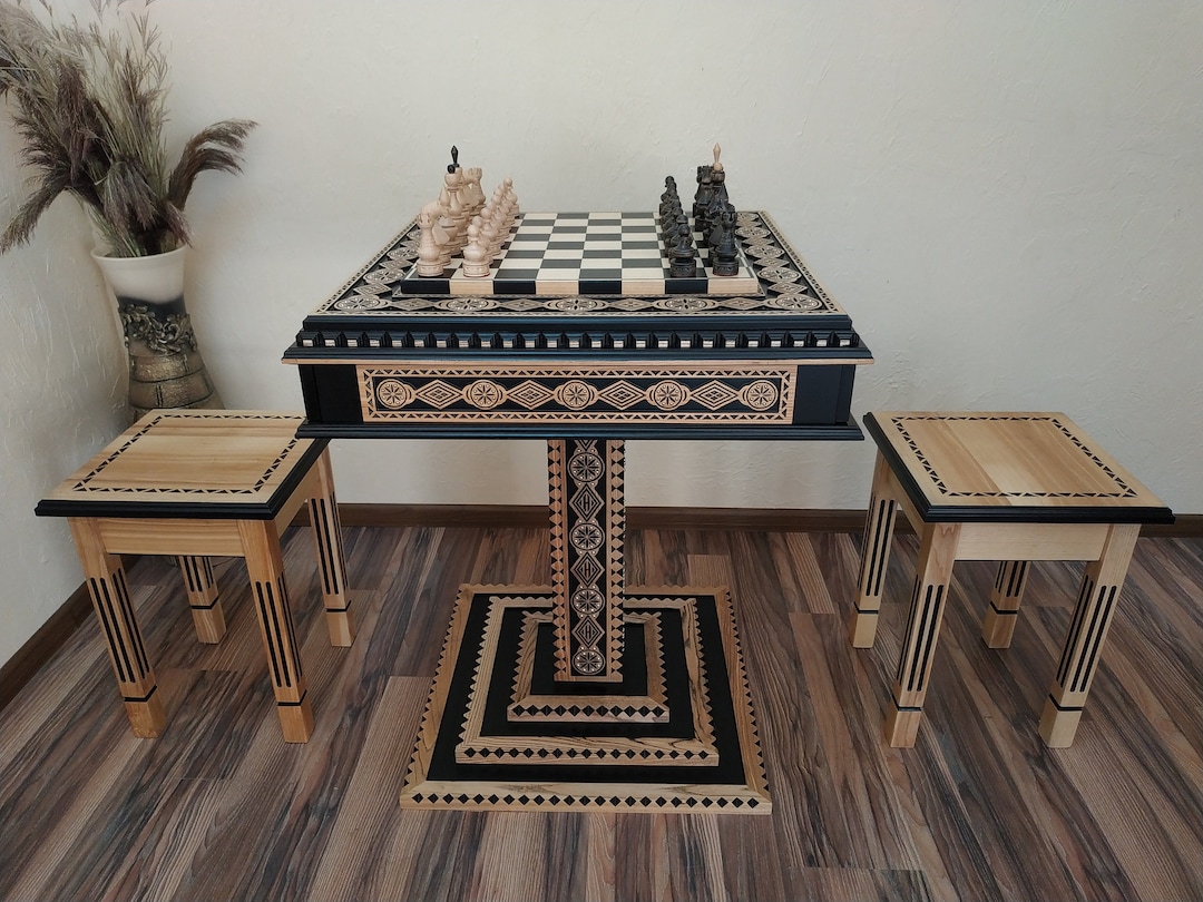 Chess Table "bright Victory" in Black, Storage for "elite'' Pieces+two ...