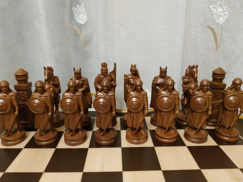 Wooden Chess Set knights Big High Pieces Unique - Etsy
