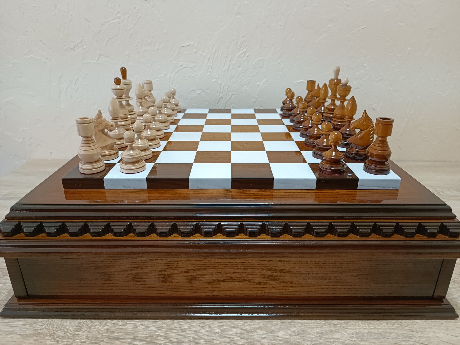 Chess Set Board With 2 Drawers for Storage Chess Pieces - Etsy