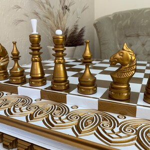 Chess Pieces Gold & White , Wooden Gloss Chess Set Only, Unique Large ...