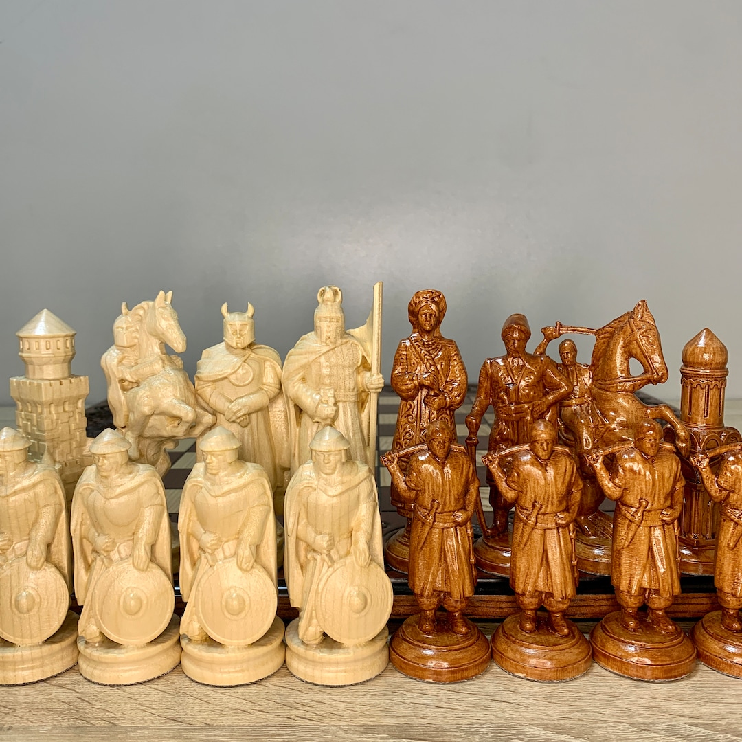 Handmade Wooden Chess Pieces: Knights Vs Cossacks, Exclusive ...