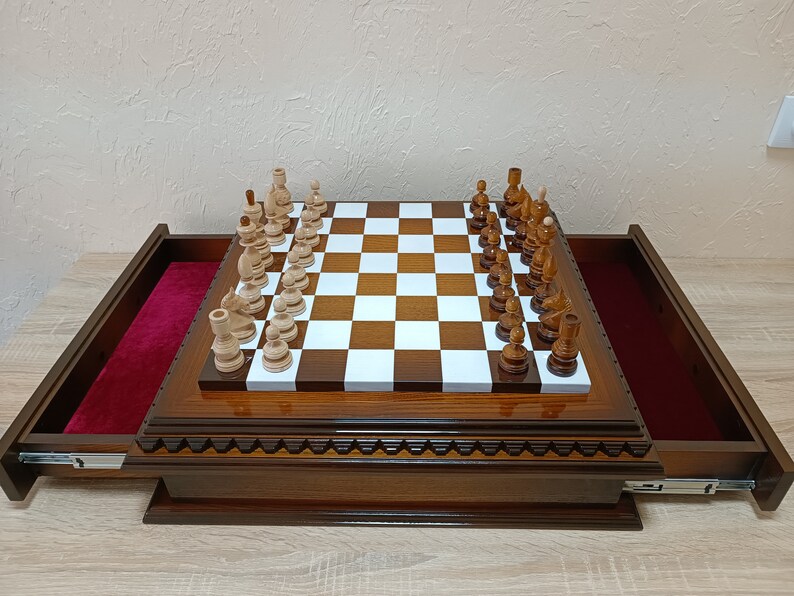 Chess Set Board With 2 Drawers for Storage Chess Pieces - Etsy
