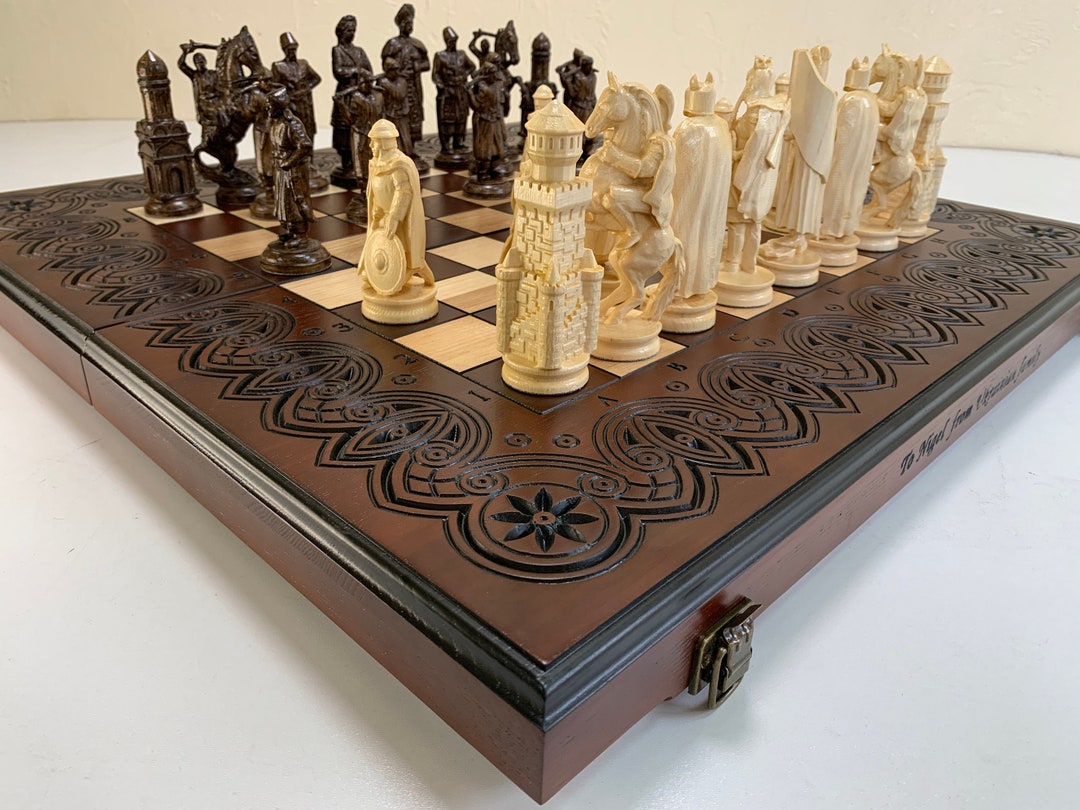 Handmade Ash Wood Folding Chess Board With Carved Cossack/knight Pieces ...