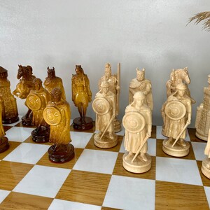 Hand Carved Ash Wood Chess Set: Knights Pieces, Family Game - Etsy