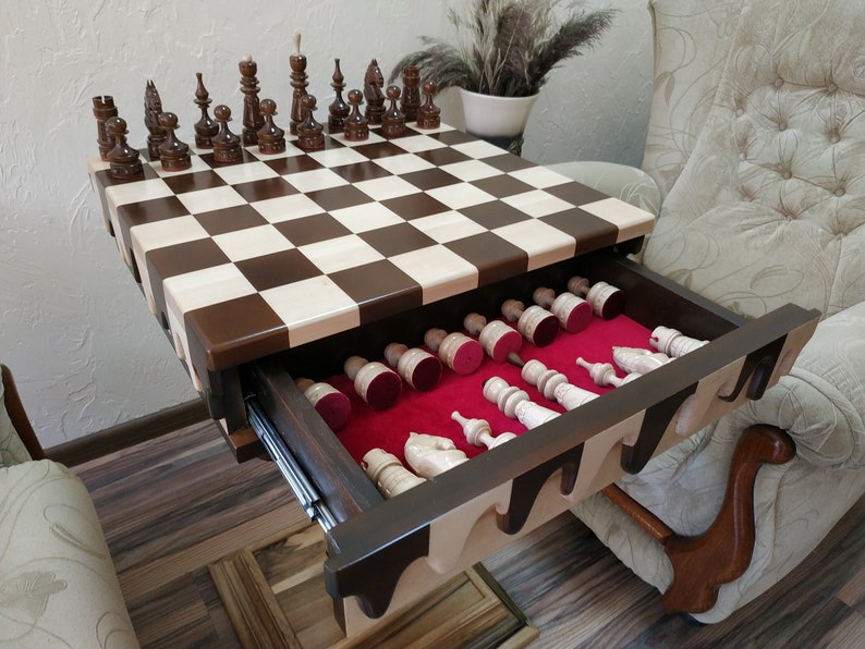 Handcrafted Walnut & Maple Chess Table Set: Classik Luxe Pieces - Etsy