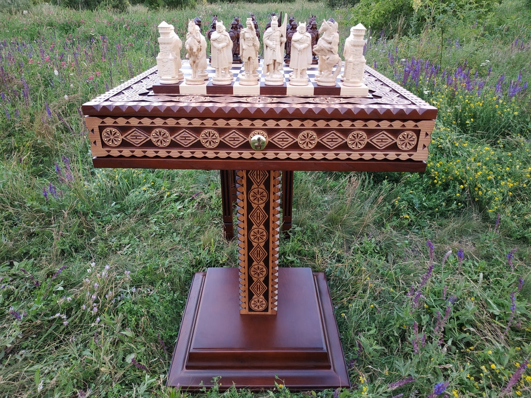 Wooden Chess Table/board "the Art of a Winner"storage-two Drawers ...