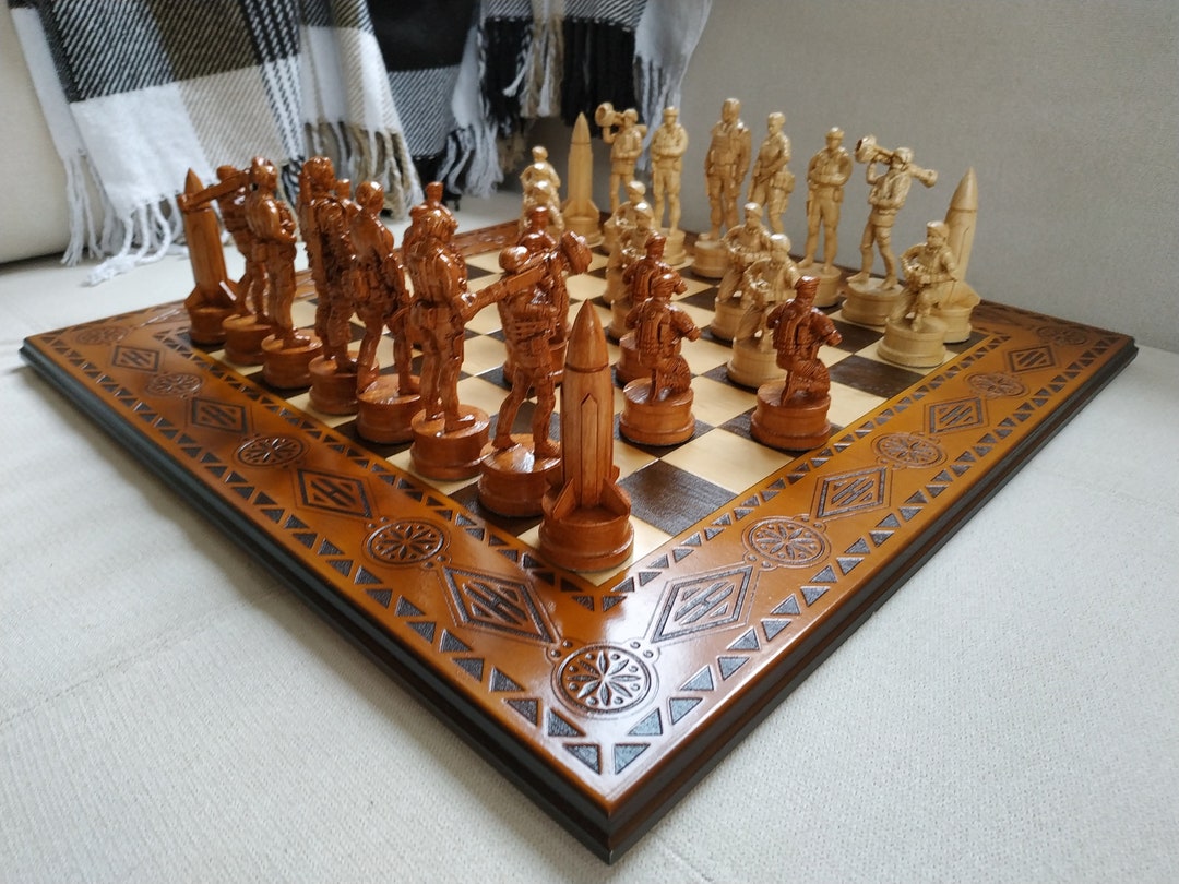 Wooden Chess Set: Board With Wood Burning Unique Ukrainian - Etsy