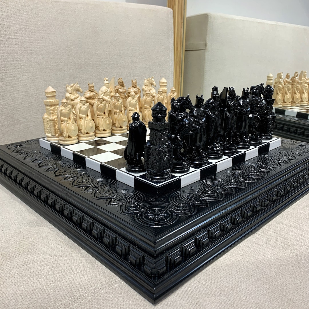 Handmade Ash Wood Chess Set: Black/white Board, Knight Pieces - Etsy