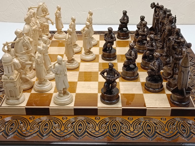 Chess Set "waves of Aspiration Ombre", Solid Ash Wood, Super Gloss ...