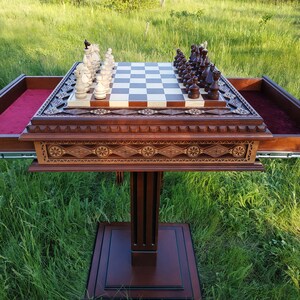 Handmade Ash Wood Chess Table Set: "battle for Kings" With Storage - Etsy