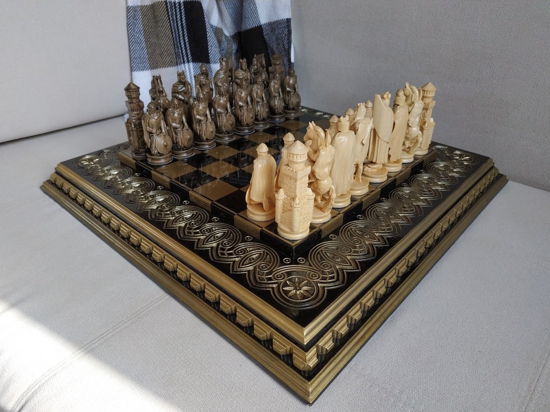Chess Board black & Gold hand Made Solid Ash - Etsy