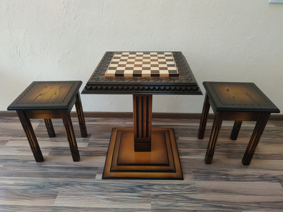 Wooden Chess Table "waves of Aspiration"- Two Stools Super Gloss, Ombre ...