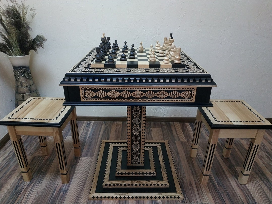 Wooden Chess Table "bright Victory" in Black, Storage for "classic ...