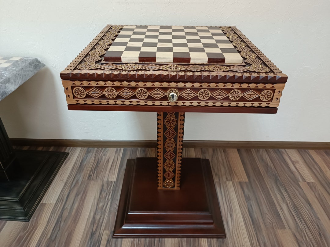 Handmade Wooden Chess Table/board "the Art of a Winner" With Storage ...