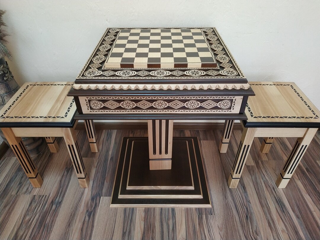 Wooden Chess Table "bright Victory" , Light Color, Storage for Pieces ...