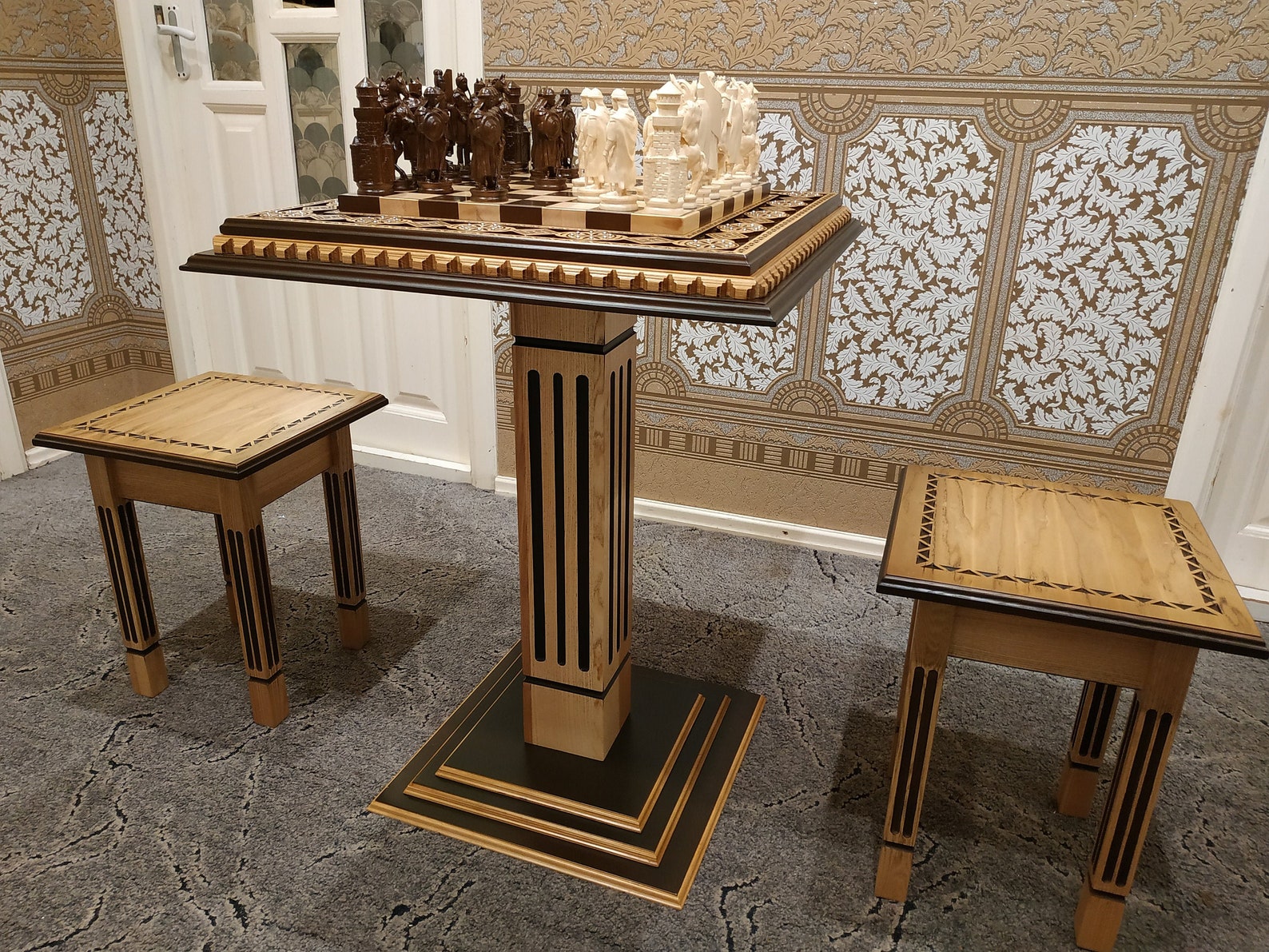 Bright Victory-wooden Table With Stools Chairs Knights Pieces - Etsy