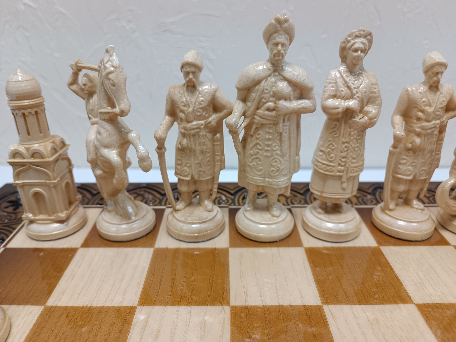 Chess Set "waves of Aspiration Ombre", Solid Ash Wood, Super Gloss ...