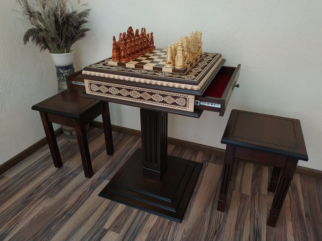 Chess Table bright Victory Dark Color, Storage for Exclusive Pieces ...