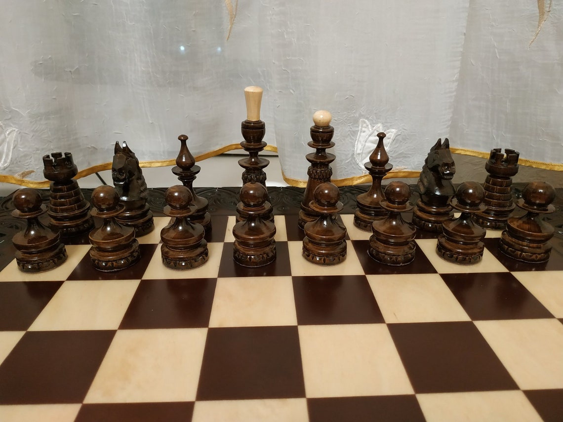 Chess set board wooden classical pieces wood carving handmade | Etsy
